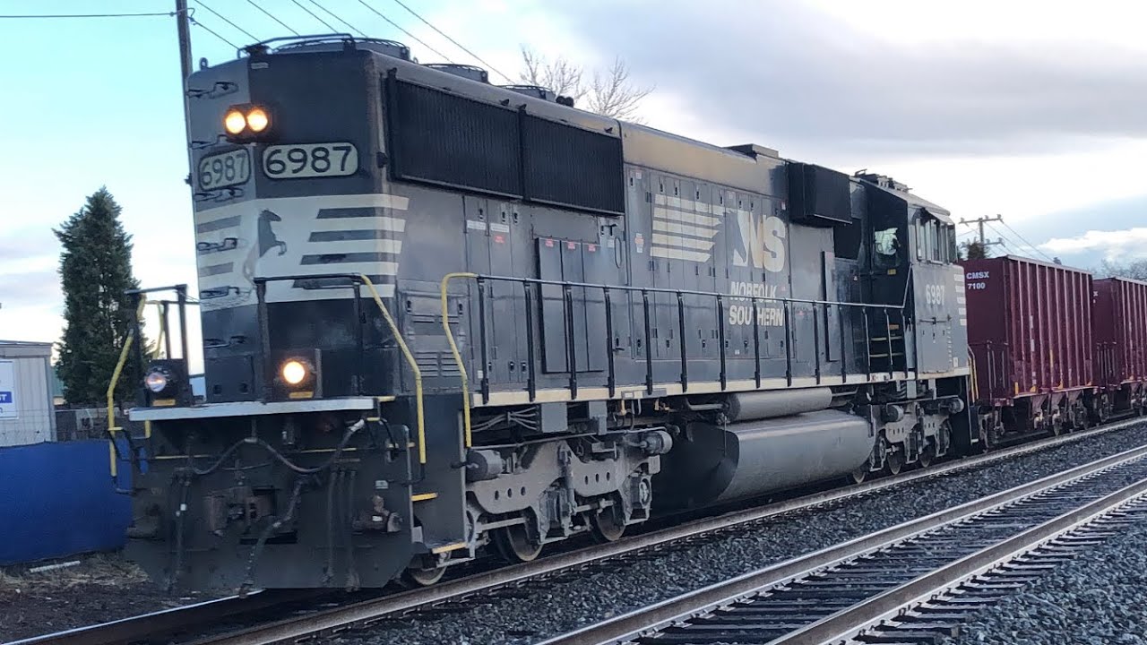 Rare! Long Hood Forward Norfolk Southern SD60E #6987 With A Loud Nathan P5 Horn! - YouTube