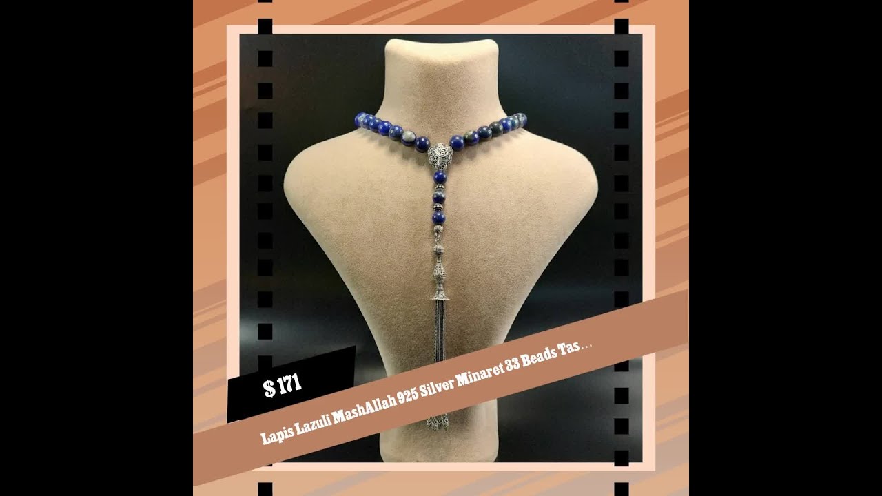 Lapis Lazuli MashAllah 925 Silver Minaret 33 Beads Tasbih Tasbeeh Subha ...