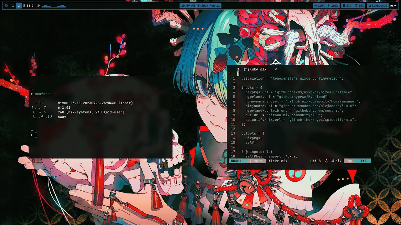 Pywal everywhere. Hyprland + Waybar + Discord + Firefox + Neovim + GTK ...