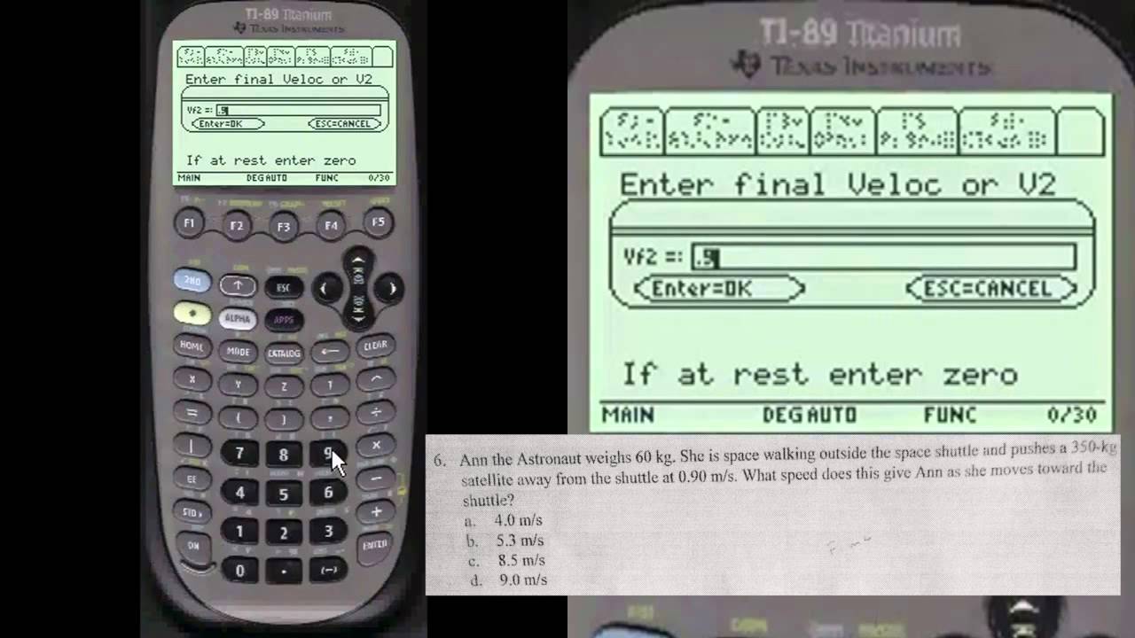 Physics Test on TI-89: Momentum & Mass - YouTube