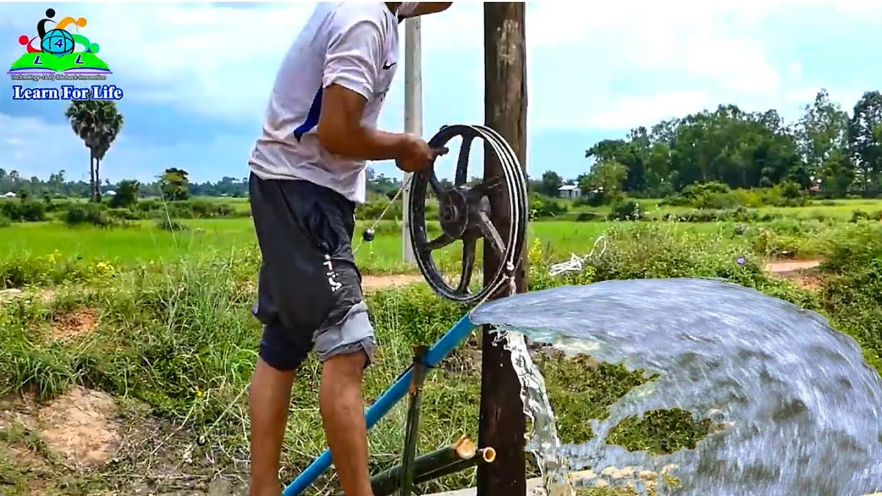 Amazing Water wheel pump from the river | Strong water pump without ...