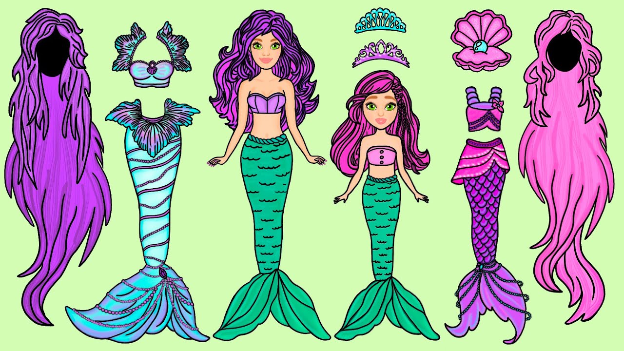 Paper Dolls Mermaids Mother and Daughter - The story of the underwater ...