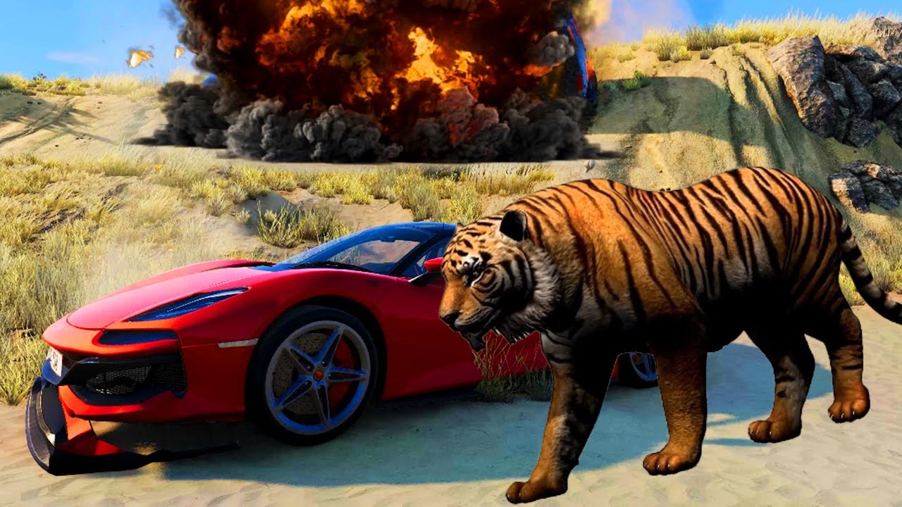 Car crashes | Escaping animals 05 | BeamNG Drive - YouTube