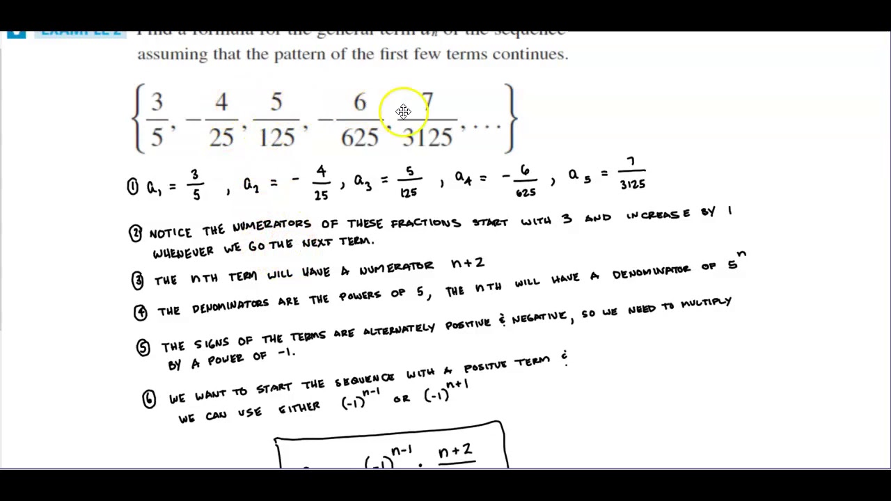 Math 1B 8.1 Example 2 Find a formula for the general term of a sequence ...
