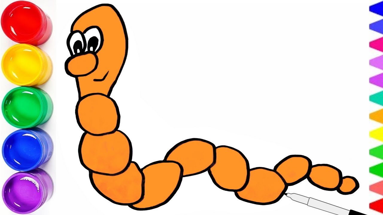 How to draw a WORM. Learning to Draw and Color a Cute Worm for Kids ...