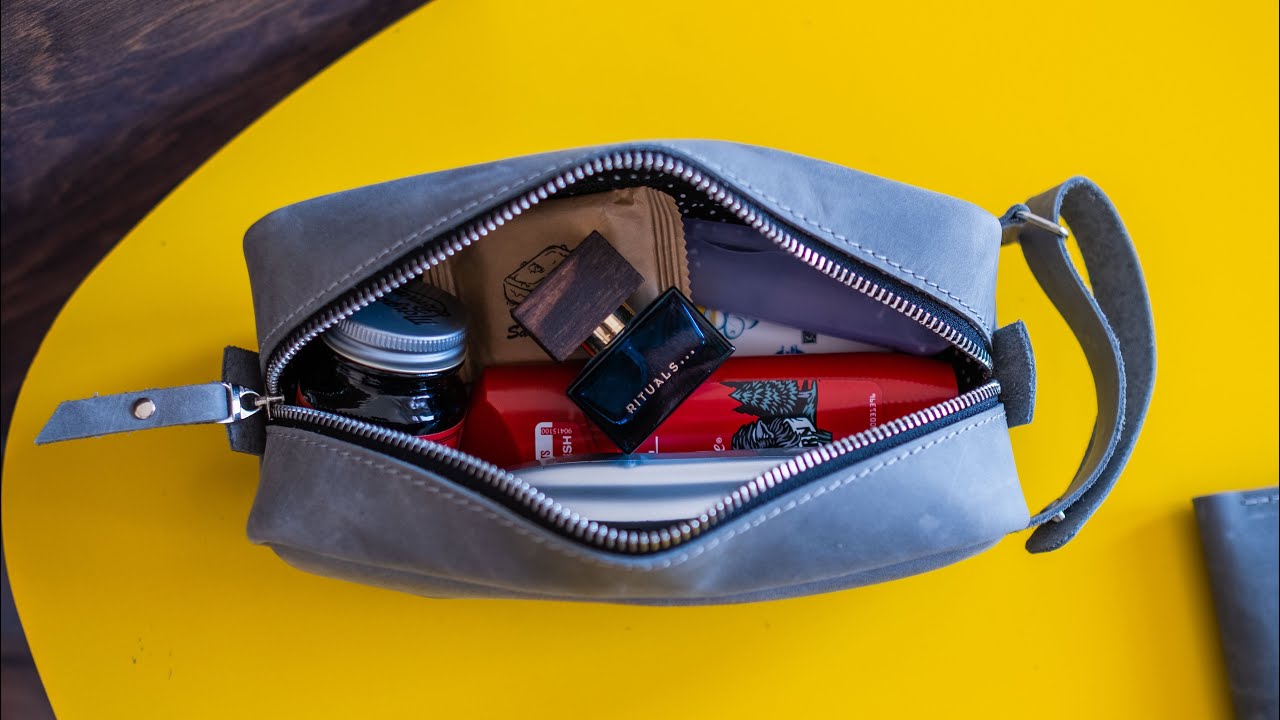 100% leather Dopp kit / Cosmetic pouch with fabric lining/ HANDMADE ...