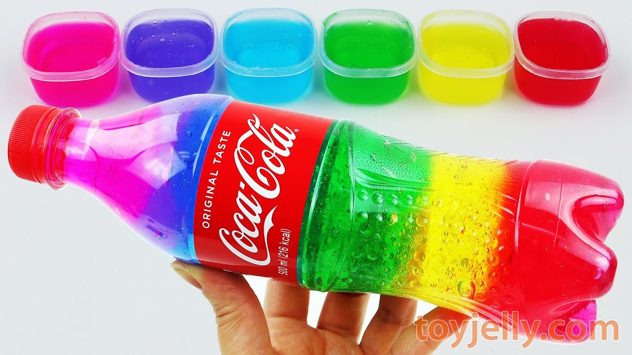 DIY How To Make Rainbow Cola Bottle with Slime Clay Jelly Learn Colors ...