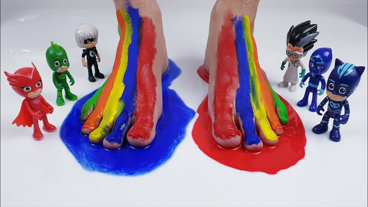 Pj Masks Falling Into Water And Learn Colors Slime - Colorful Feet ...