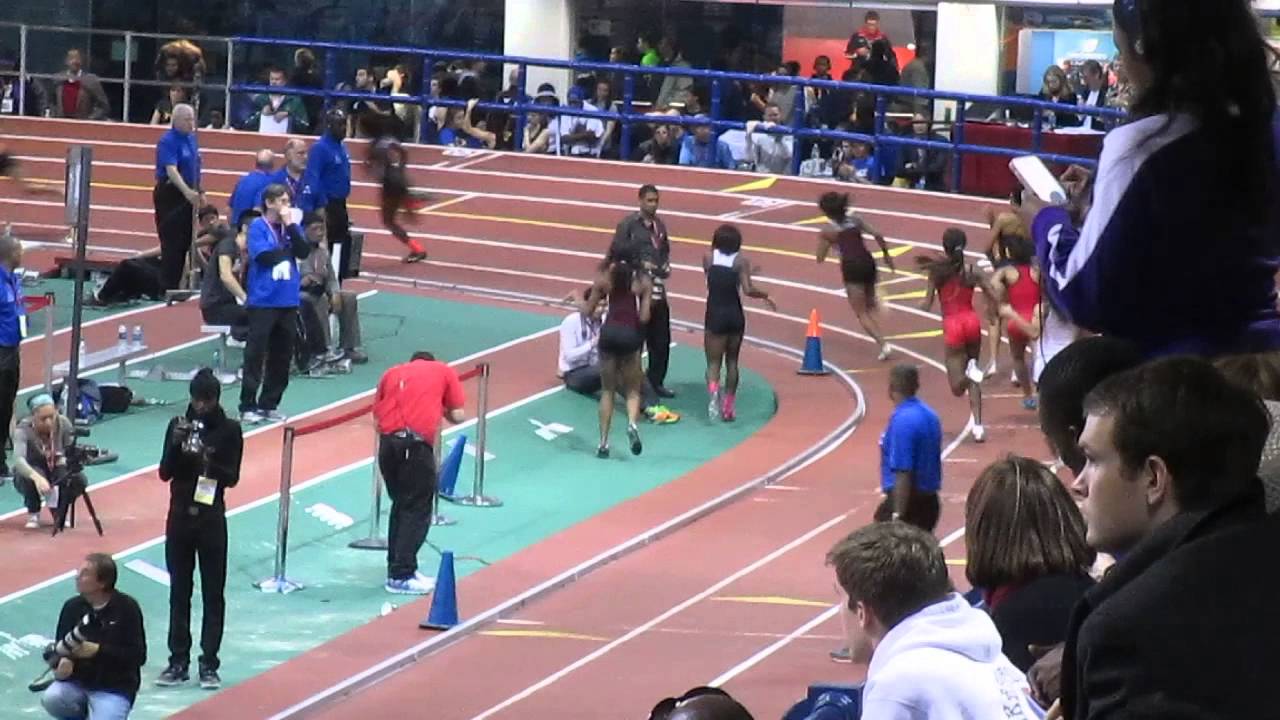 Overbrook H.S girls 4x200 at college invitational in ny armory - YouTube