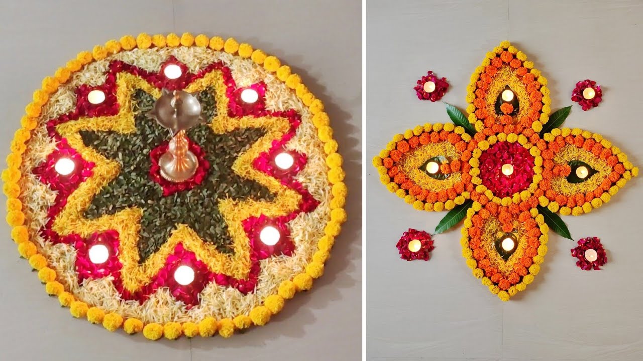 2 Simple Diwali flower Rangoli designs || Diwali flower Rangoli ...