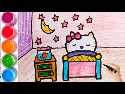 Easy Hello Kitty 😺 Bedroom Drawing |How To Draw And Paint Hello Kitty ...