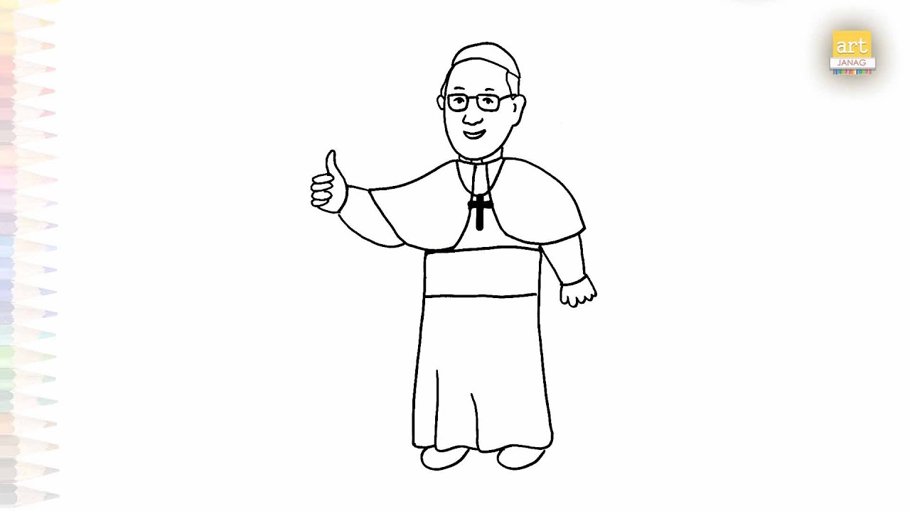 Pope Francis cartoon Drawing | Art tutorial | How to draw Pope Francis ...