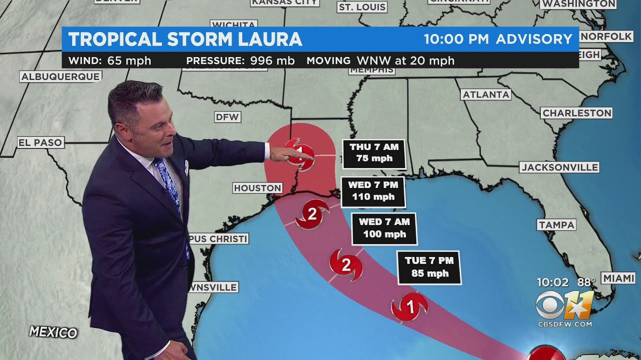 Latest Track Of Laura After Tropical Storm Marco Makes Landfall - YouTube