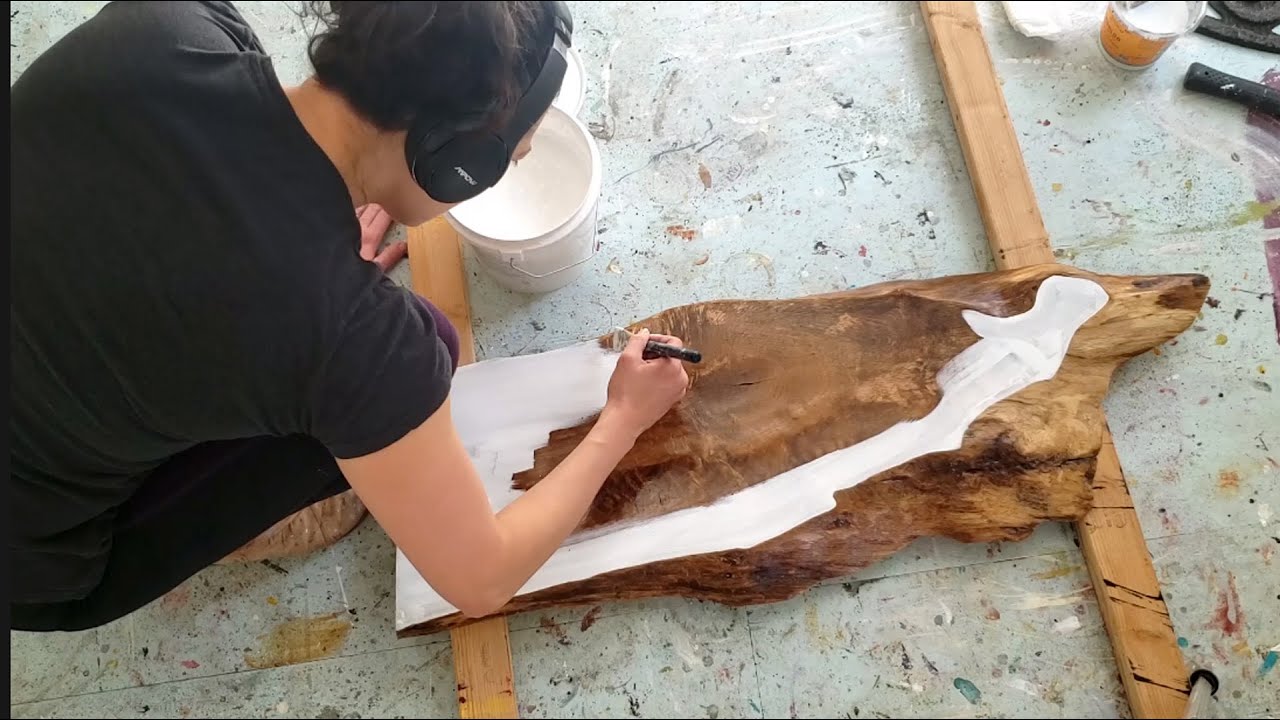 Priming live edge slabs for new paintings! - YouTube