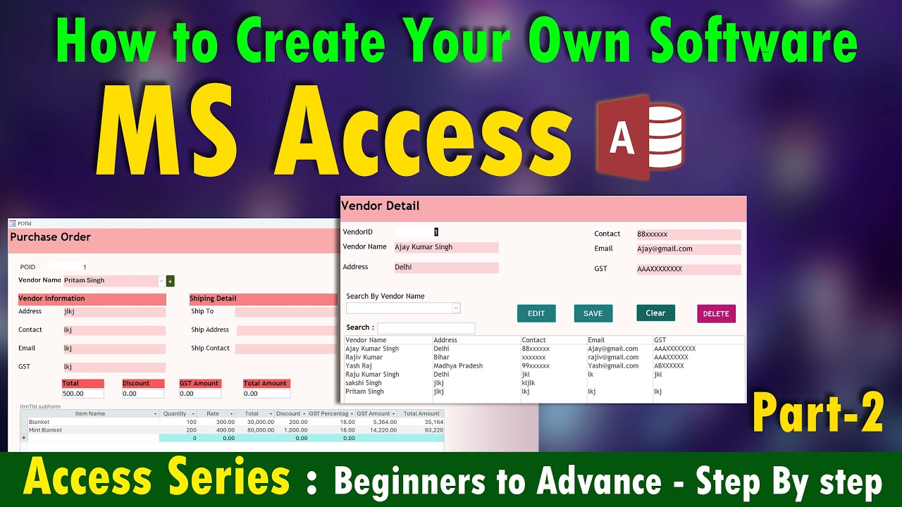 Ms Access Build Your Own Software Purchase Order System In Ms Access Without Vba Youtube
