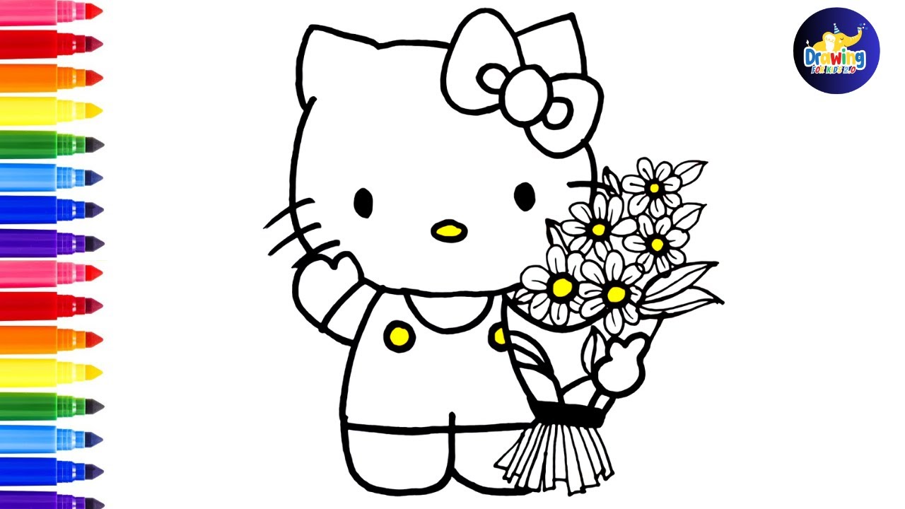 How To Draw Hello Kitty Holding Flowers Bouquet 🐱💐 Sanrio Characters ...