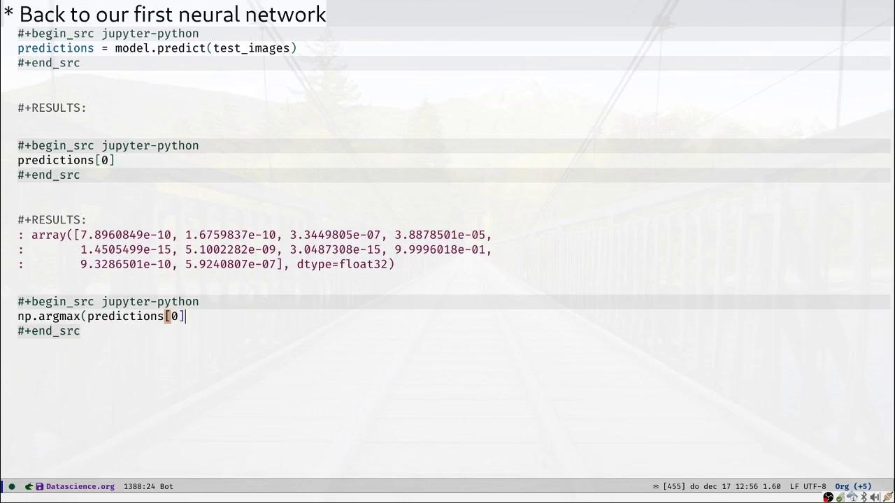 compare network prediction and label with python, keras and emacs - YouTube