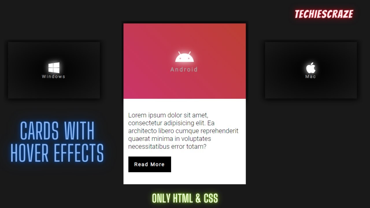 Cards With Hover And Shadow Effect Html And Css Techiescraze Youtube