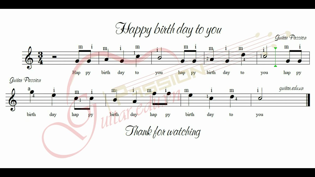 Happy birthday tone C | solo guitar | Sheet Happy birthday | Viet ...