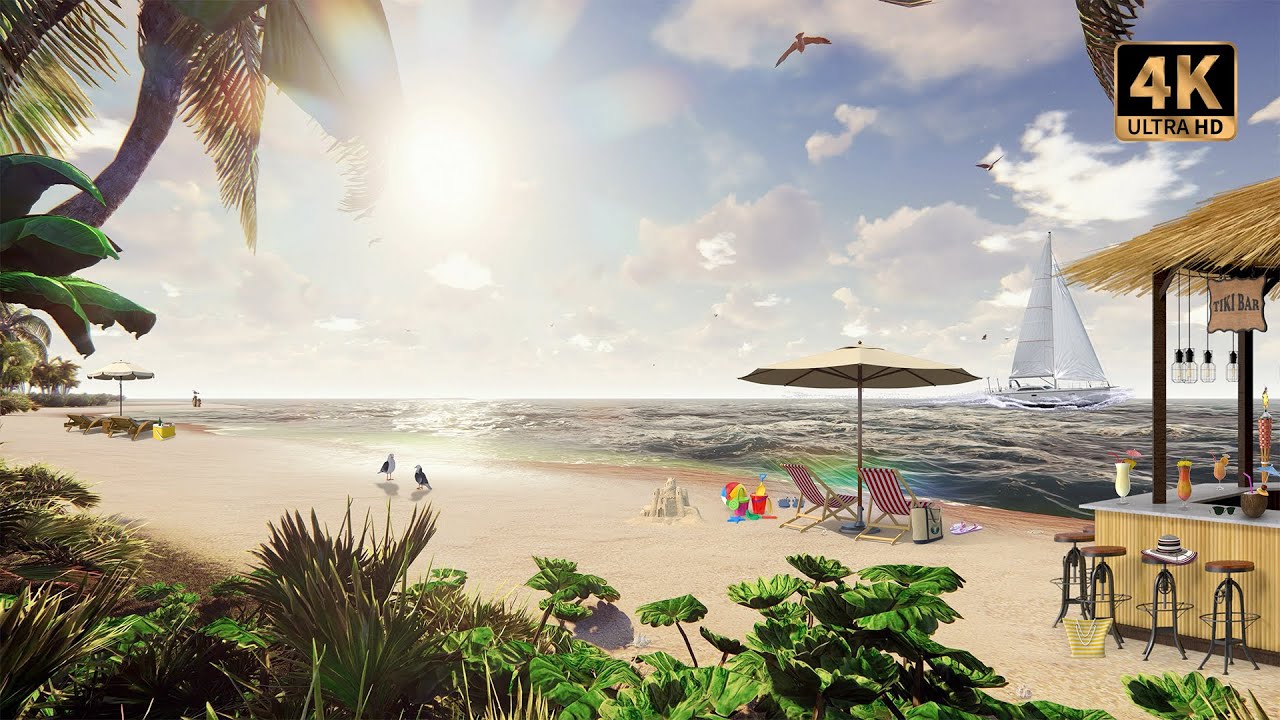 Relaxing Beach Ambience with Ocean Waves, Seagulls & Sailboats | 4K ⛵️🌊 ...
