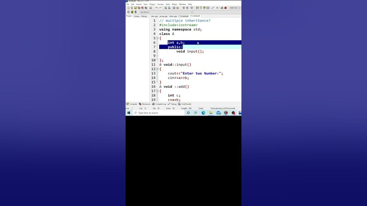 Multiple Inheritance Toppic C Language Coding For Beginners Shorts Learncoding Apnacollage