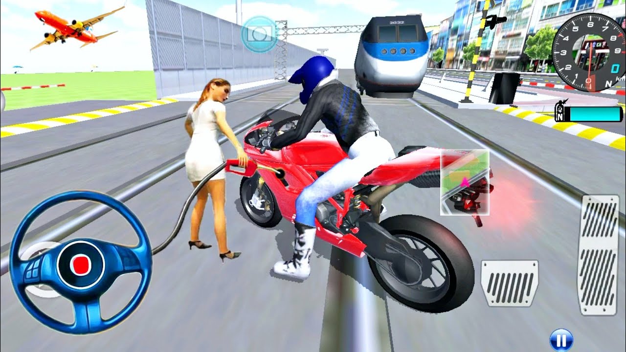 3D Driving Class - Red Moterbike Vs Bullet Train Crazy Race - Bike ...