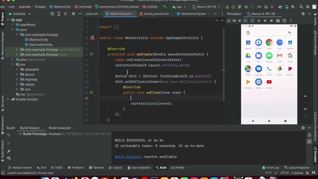 android studio - start new activity on button click. - YouTube