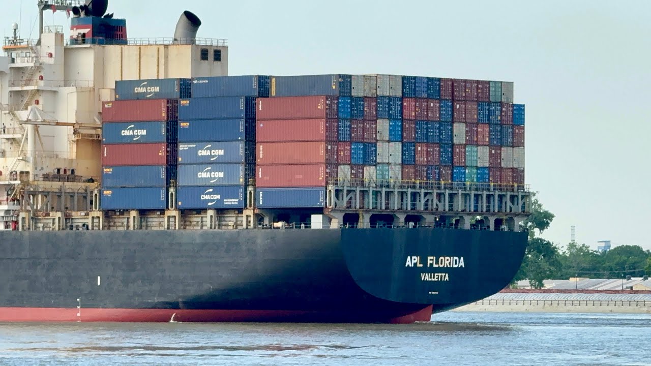 Ocean-going ship hauls cargo down Mississippi River in New Orleans # ...