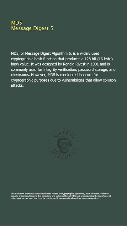 MD5 - Message Digest 5 - Security+ - YouTube