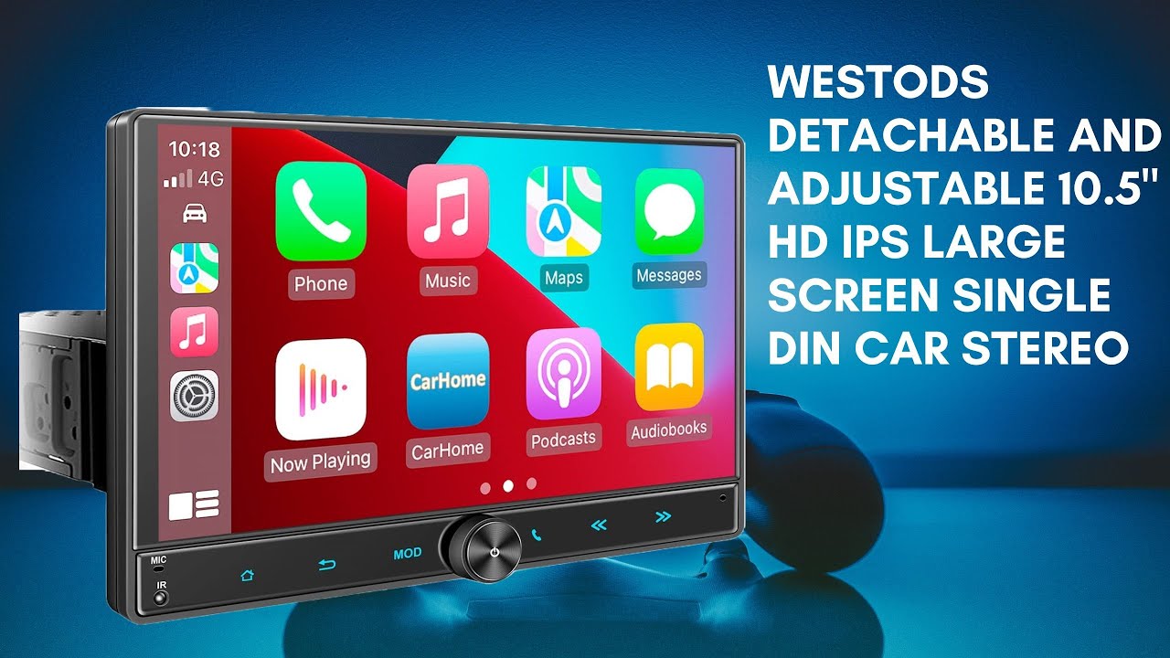 Westods Detachable and Adjustable 10.5" HD IPS Large Screen Single Din ...