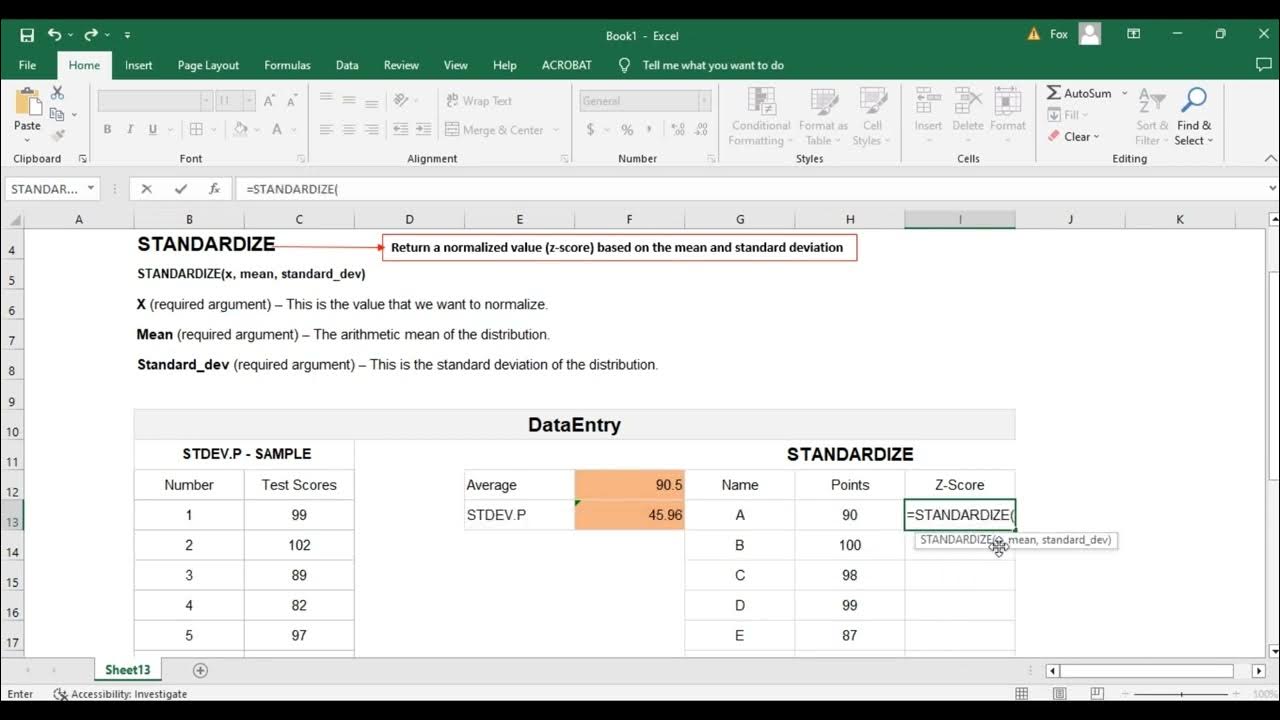 STANDARDIZE Z-Score STATISTICAL IN EXCEL 23.0 - YouTube