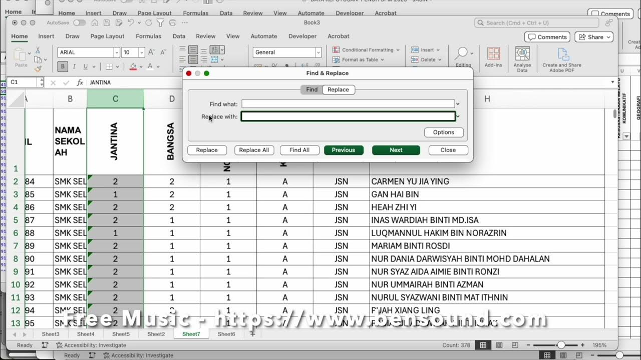1 Minit Belajar Menggunakan Fungsi Find and Replace Microsoft Excell - YouTube