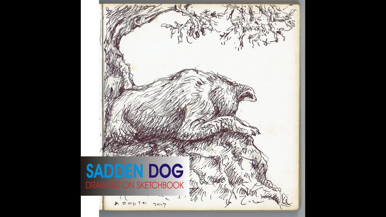 sadden dog on drawing sketchbook - YouTube