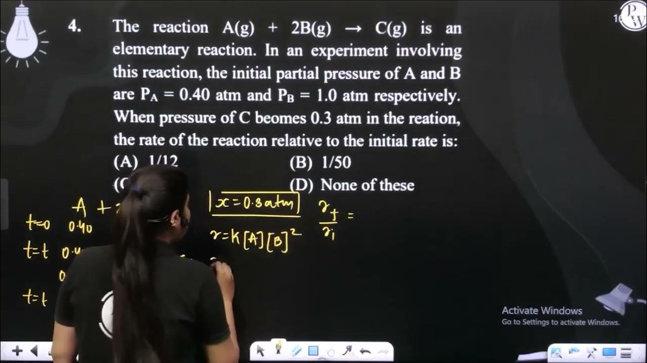 The reaction A(g) + 2B(g) → C(g) is an elementary reaction. In an ...