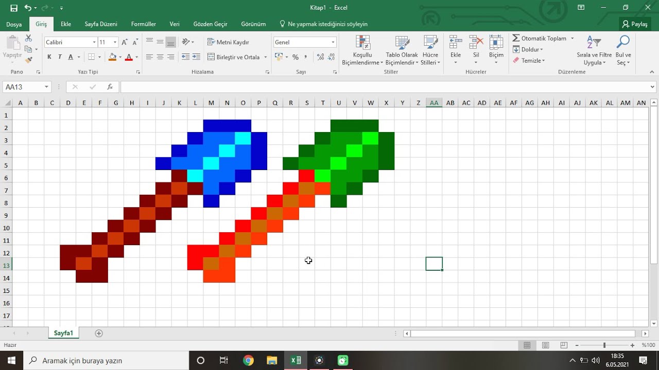 minecraft shovel drawing ( minecraft kürek çizme) exel... - YouTube