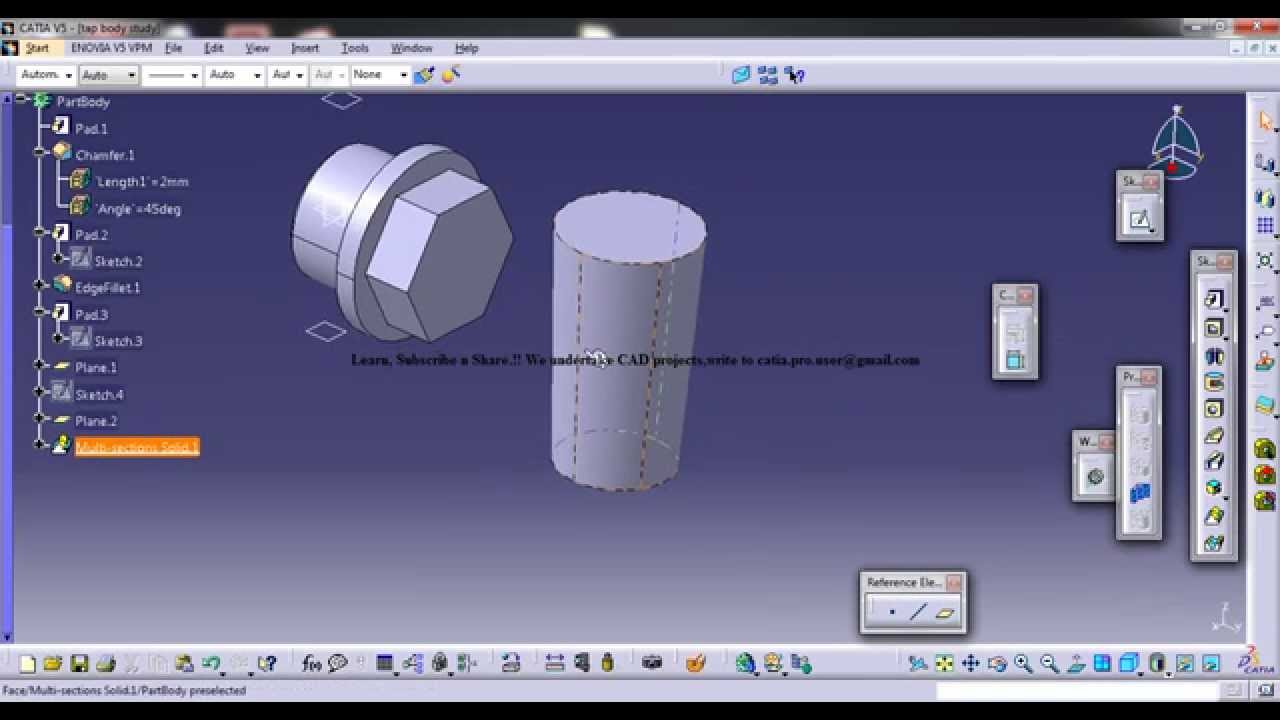 Catia V5 Tutorials|How to Create Tap Body P3|2d to 3d Project Study ...