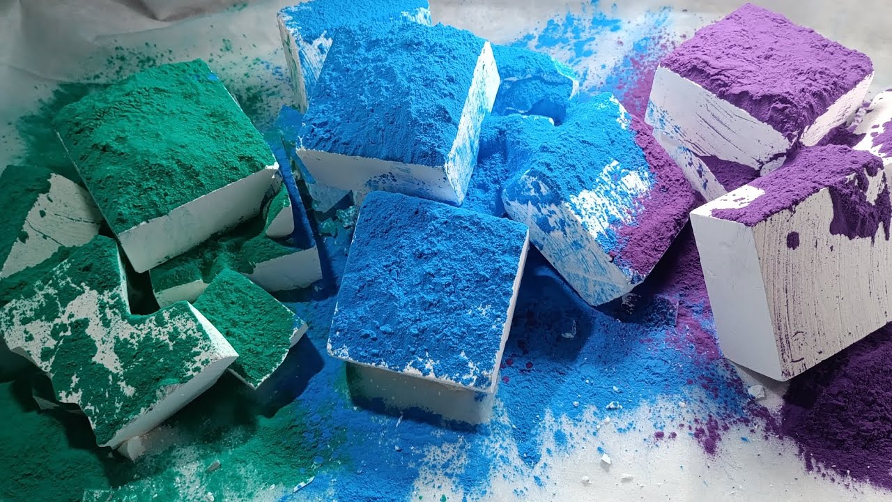 Asmr Chalk🎆leftovers of various fresh chalk and powder paint🥰for you ...