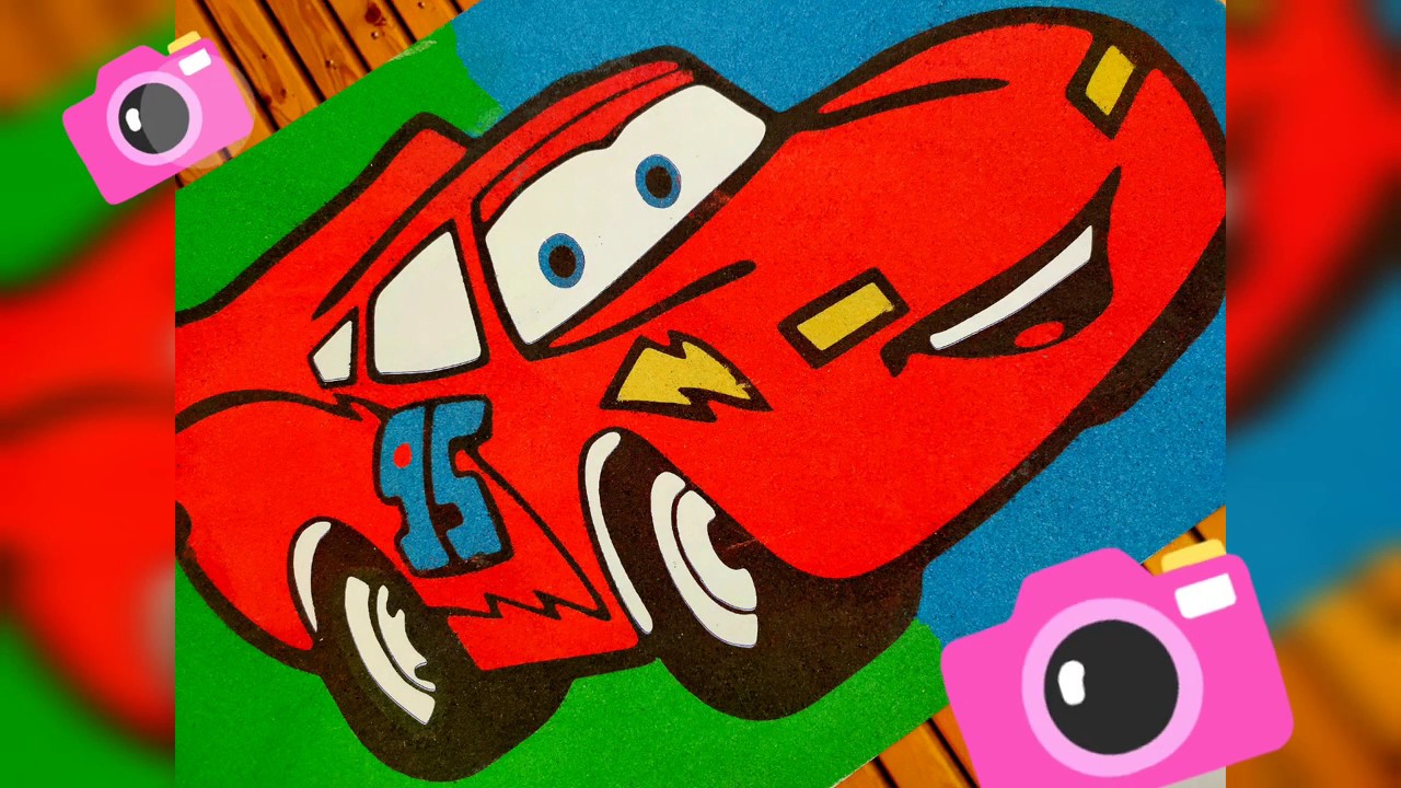 Cars Cartoon برق بنزين Sand Coloring تلوين بالرمل Sand Draw رسم برق بنزين Sand Art And Craft