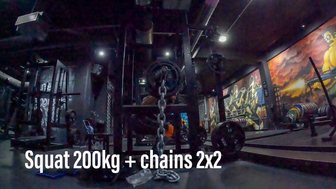 Squat workout with chains 200kg + chains 2x2 - YouTube