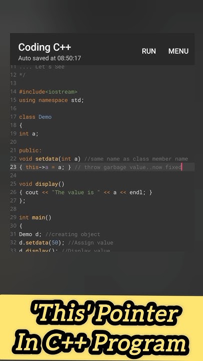 This pointer in c++ program #this #pointer #cppprogramming - YouTube