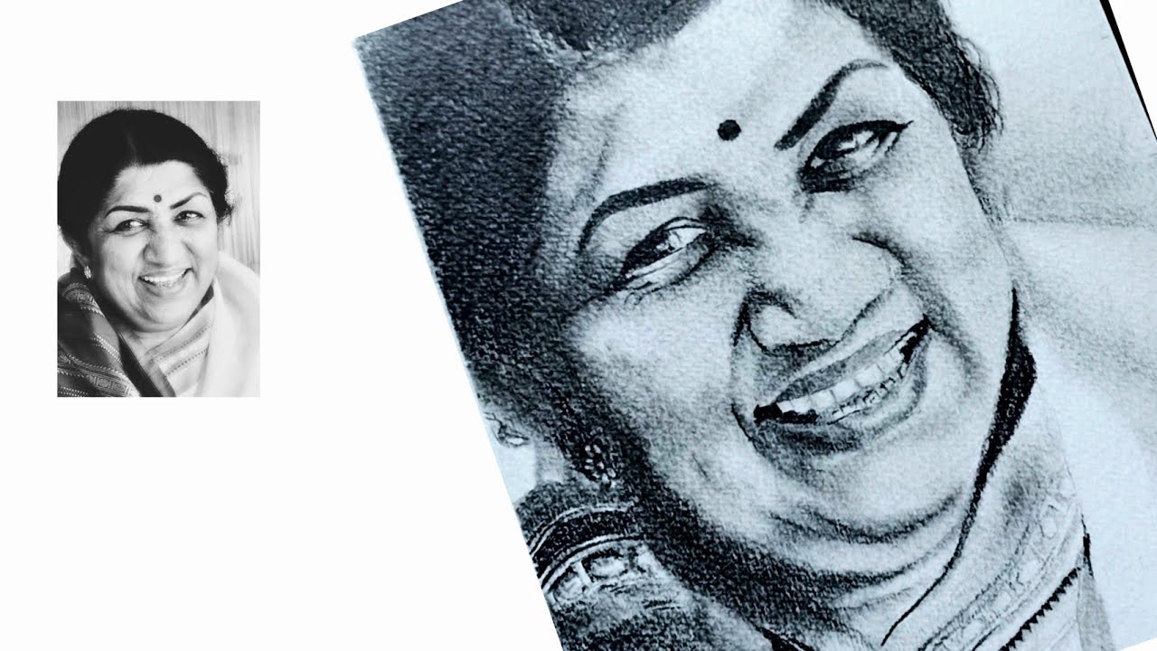 Lata Mangeshkar drawing tutorial || Tribute to Lata Mangeshkar ...