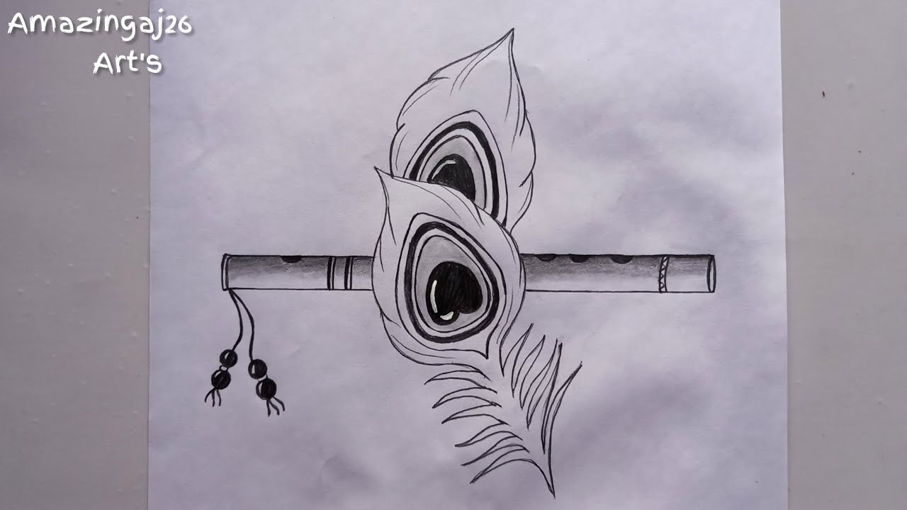 How to draw Flute of Krishna / Bansuri drawing| Simple drawing / Easy ...