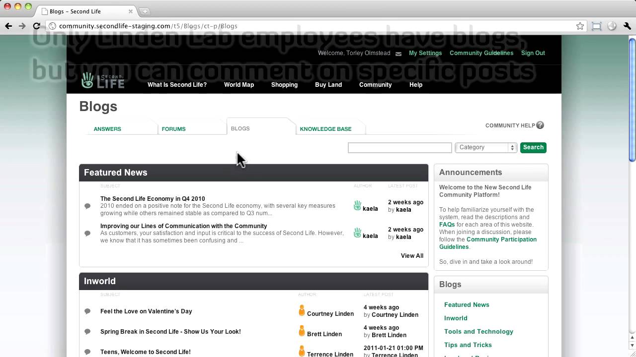 community.secondlife.com Introduction - Second Life Website Tutorial ...