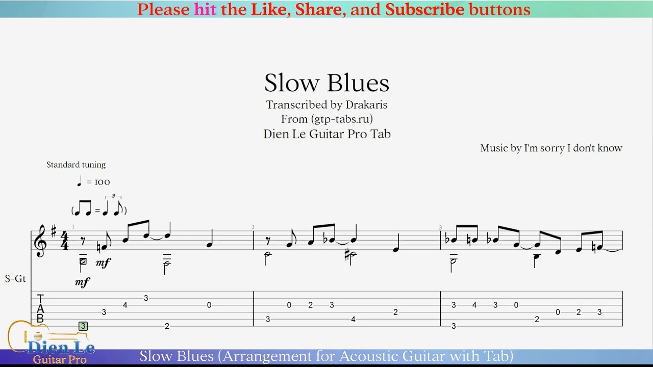 Slow Blues (Arrangement for Acoustic Guitar with Tab) - YouTube