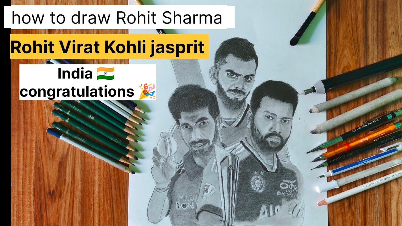 Step-by-step Tutorial: Drawing Rohit Sharma And Virat Kohli Of Team ...