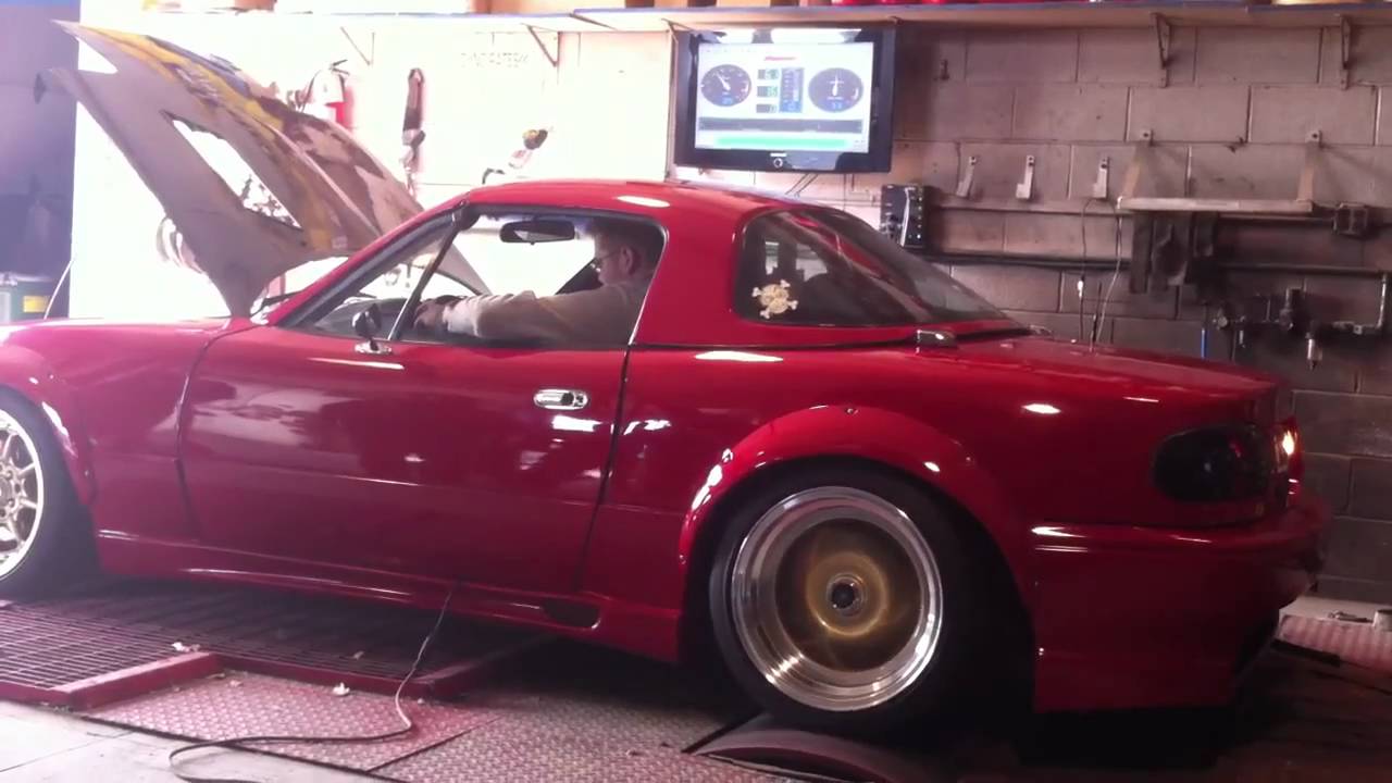 Miata GT2871 turbo dyno 253hp/224tq ... - YouTube