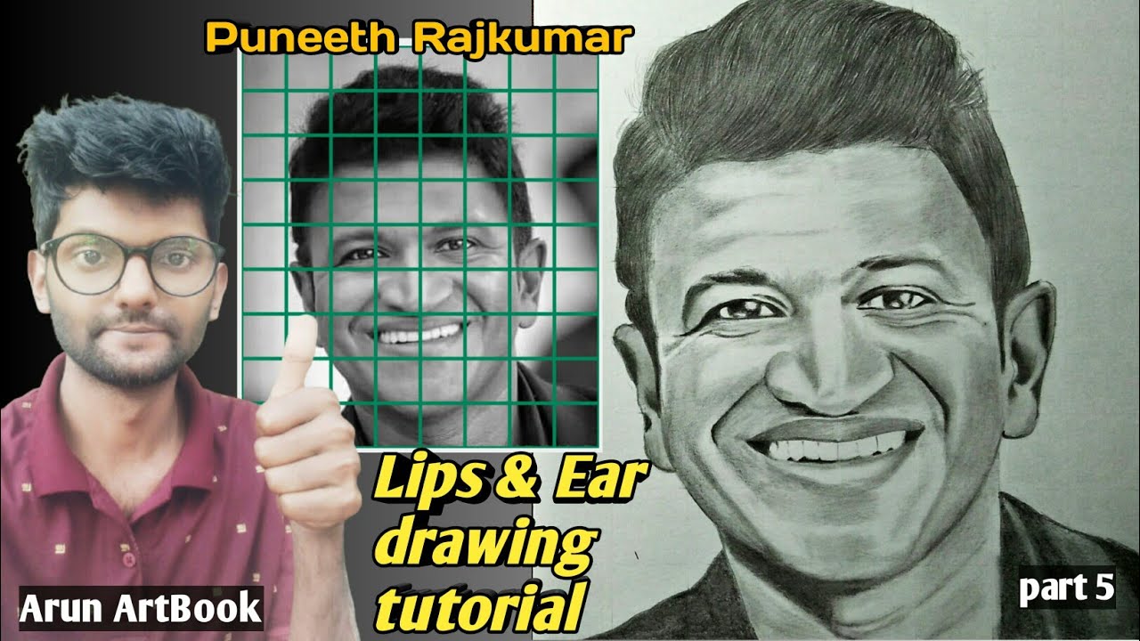 Puneeth Rajkumar Grid Drawing /Lips & Ear Drawing tutorial /Grid method ...