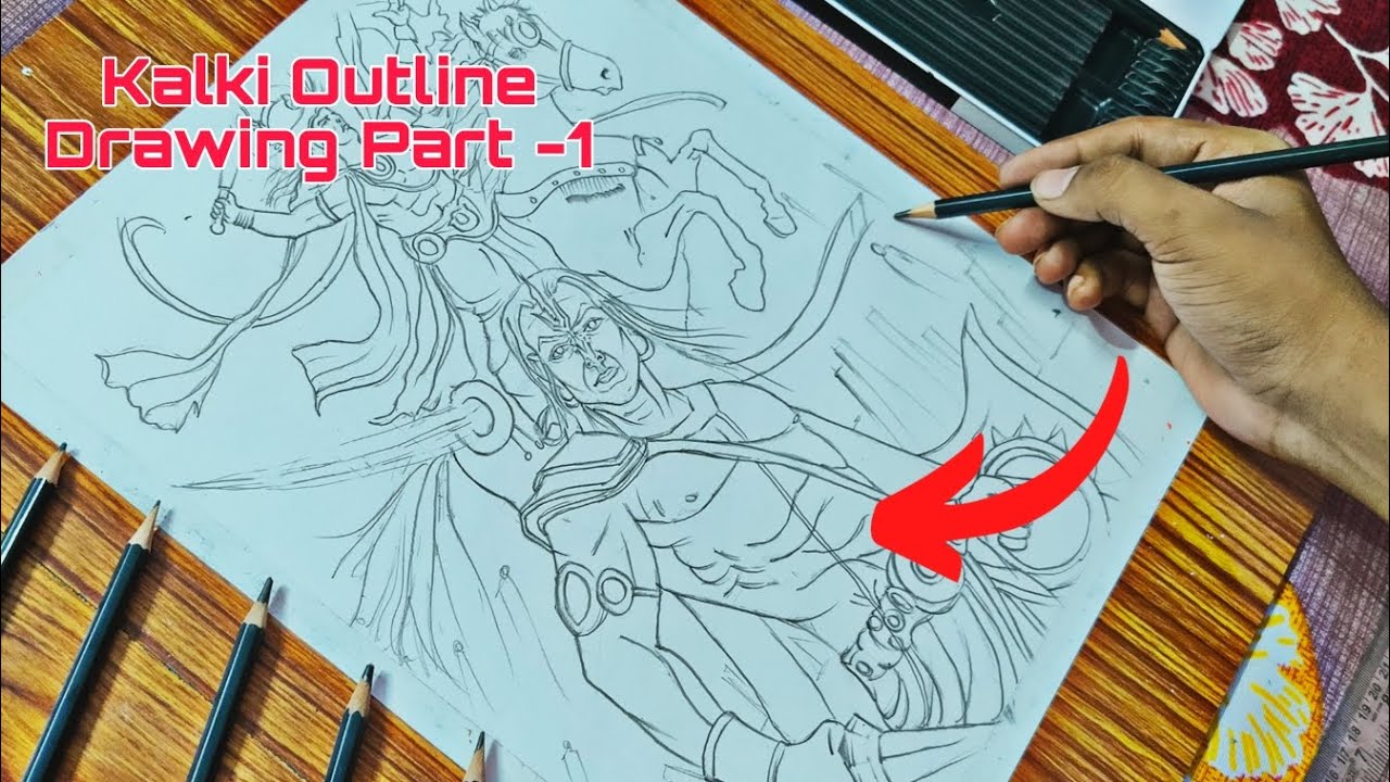 Lord Vishnu Avatar Kaliki Outline Drawing step by step || part - 1 ...