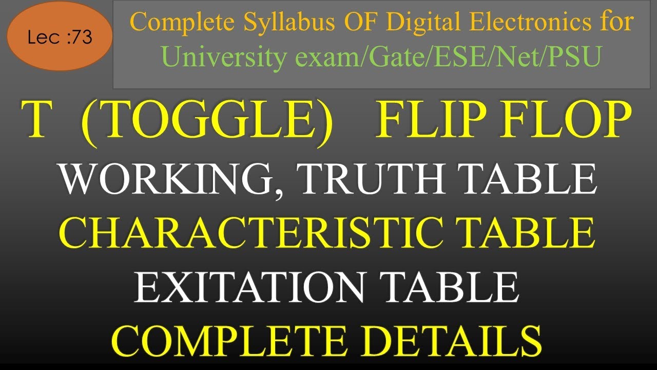 Lec-73 Toggle (T) Flip Flop-Truth Table, Characteristic Table ...