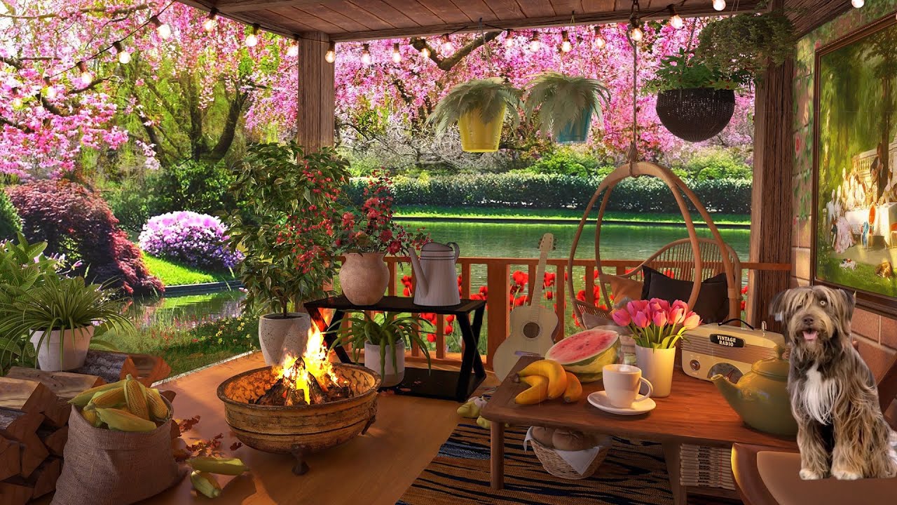 Cozy Porch Ambience | Spring Ambience with Relaxing Birdsong, Lake ...
